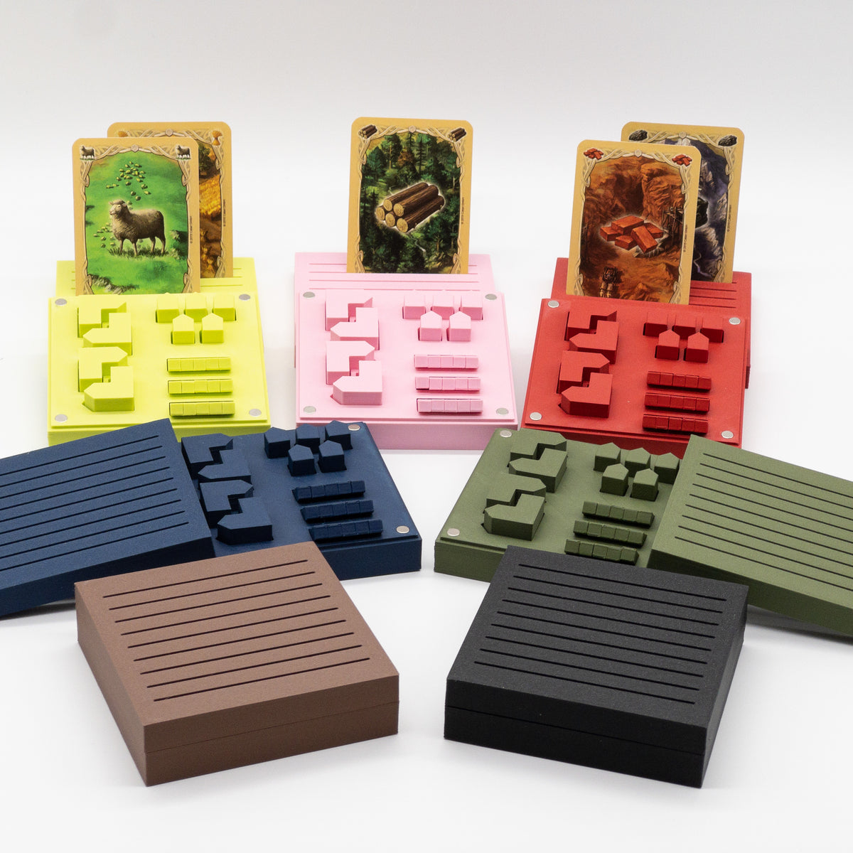 Base Set - Box To Board Custom Case WITH Matching Game Pieces - Catan